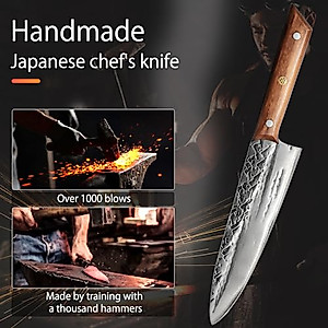 Professional Hand Forged Japanese Chef Knife 8 inch Kitchen Knives Super Sharp High Carbon Stainless Steel Chefs Knife Comfortable Cocobolo Wooden Handle with Gift Box