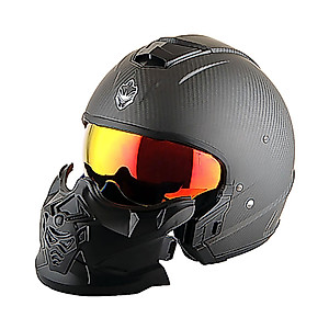 Martian Genuine Real Carbon Fiber Motorcycle Full Face Helmet HB-B2 Open Face Matt Carbon Black, DOT Approved