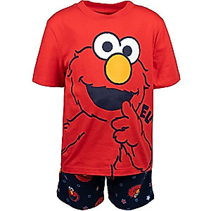 Sesame Street Elmo Toddler Boys T-Shirt and French Terry Shorts Outfit Set Blue/Red 2T
