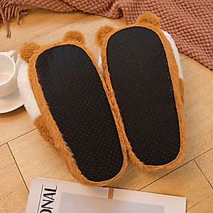 seemehappy Women Fuzzy Corgi Slippers Non-Slip Novelty Plush Animal Slippers Warm Comfy Bedroom House Shoes Gift-Brown