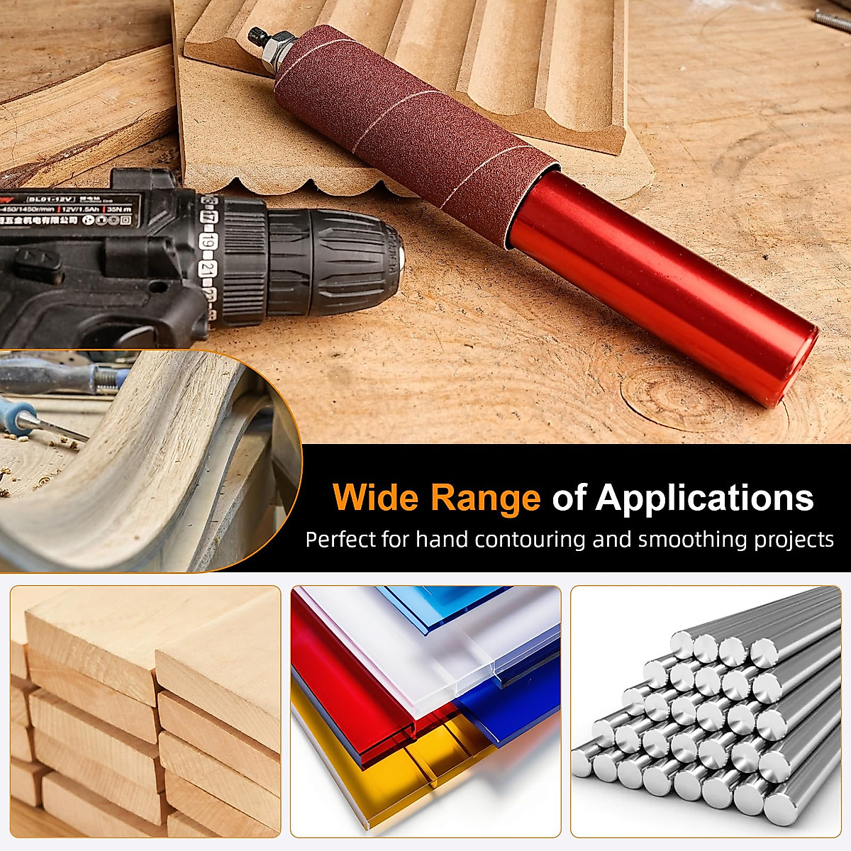 SI FANG Spindle Sander Adaptor Kit Drum Sander for Drill, Handheld Rubber Sanding Drums and Sleeves, Drill Sanding Attachment with Universal Hex Shank, for Woodworking Metal Polishing