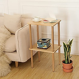 exilot Solid Wood Side Table, 2-Tier End Table with Storage Shelves, Tall Nightstand Bedside Table for Living Room Bedroom Office No-Tool Assembly
