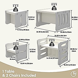 Benarita Kids Table and 2 Chairs Set, Plastic Activity Table for Toddler Reading, Arts, Crafts, Homework, Montessori Furniture with Storage Space for Playroom Snack Time, Gift for Boys & Girls