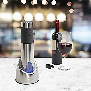 Vinturi Electric Rechargeable Wine Opener with Base and Foil Cutter, Silver