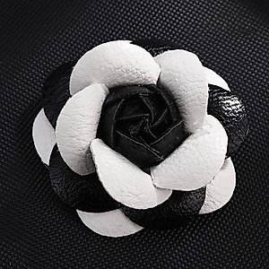 Faux Leather Rose Flower,Flower Embellishment Heads Cloth Camellia Flower Supplement,for Headband Garment Shoes Hat Bag Decoration(Black&White)