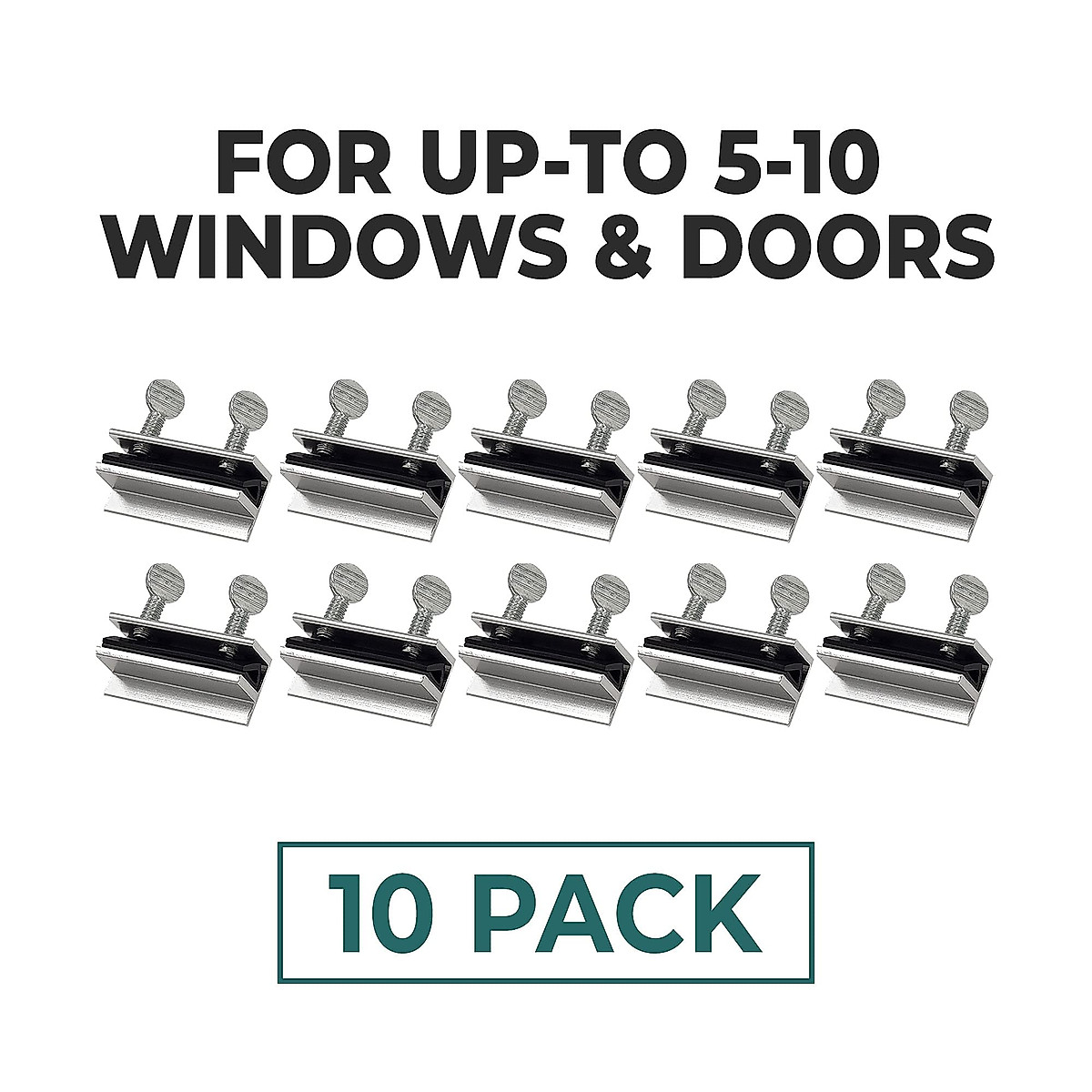 Window Locks, 10 Pack Window Locks for Vertical and Horizontal Windows, Sliding Window Locks, Adjustable Aluminum Window Stoppers, Window Security, No-Drill Install, Fits Tracks up to 3/16" Wide