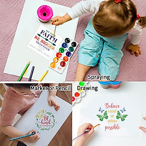 16 Pieces Inspirational Word Stencils Kit Motivational Stencil Reusable Phrase Word Template Family Sign Stencils for Painting on Wood, Porch, Front Door, Wall Home Decor(8x8Inch)