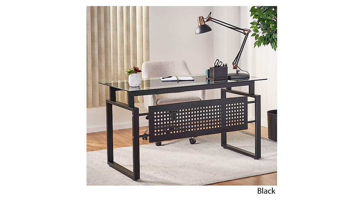 Fiske Glass Office Computer Desk, Black - Modern Style