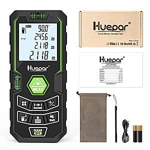 Huepar Laser Distance Measure 328Ft with Rechargeable Battery & Angle Sensor, Backlit LCD Laser Meter M/in/Ft with Mute Function&Multi-Measurement Modes, Distance Pythagorean, Area&Volume -X6-LM100