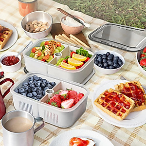 Veggie Trays with Lid, 2 Pack Meal Prep Containers, Food Storage Containers with Lids, 2 Removable Compartments Food Containers for Fruits/Vegetables/Snacks, Dishwasher Safe, BPA Free & Leak Proof