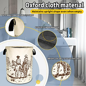 Western Cowboy Laundry Basket Desert Horse Foldable Waterproof Oxford Cloth Funny Tote Bag Laundry Hamper Clothes Storage Bucket Toy Organizer For Bathroom/Laundry Storage/Bedroom 18.9x16.5 Inch