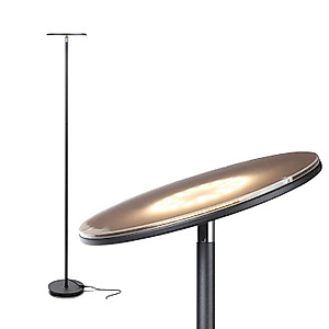 Brightech Sky Flux Dimmable LED Floor Lamp – Super Bright Floor Lamp for Living Room and Offices – Torchiere Standing Lamp with 3 Light Options, Tall Lamp for Bedroom Reading and More - Black