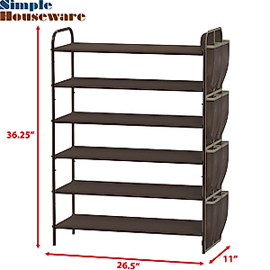 Simple Houseware 6-Tier Shoe Rack Storage Organizer w/Side Hanging Bag, Bronze