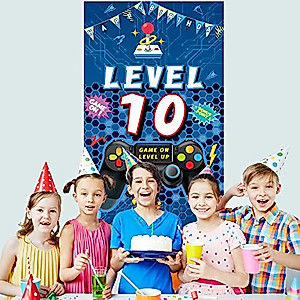 Vlipoeasn 10th Birthday Decorations for Boys 10th Video Game Birthday Door Banner Blue 10th Birthday Gamer Door Cover Sign Poster Decorations 10th Video Gamer Backdrop Party Supplies