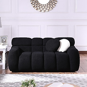 KIVENJAJA Boucle Loveseat Sofa, Sherpa Tufted Cloud Love Seat, Modern Comfy Bubble 2-Seater Deep Seat Small Couch with 2 Pillows for Living Room Apartment Office, 65”W, Black