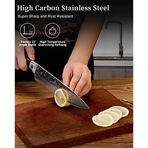 DT·Live Chef Knife, 8 Inch High Carbon German Stainless Steel Sharp Kitchen Knife for Chopping and Slicing, with Gift Box and Knife Cover, Full Tang, Ergonomic Wooden Handle