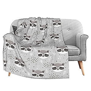 FeHuew Cute Raccoon Doodle Gray Flannel Fleece Throw Blanket 50x60 inch Living Room/Bedroom/Sofa Couch Warm Soft Bed Blanket for Kids Adults