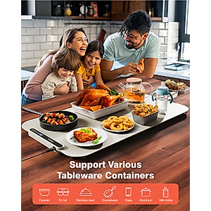 Electric Warming Tray, iTRUSOU Silicone Warming Mat for Food with 7 Temp-Settings, 1-8Hr Auto Shut-Off, Switchable Celsius/Fahrenheit, Upgrade Strap Keep Food Warm at Buffet, Party, Sabbath, Daily Use