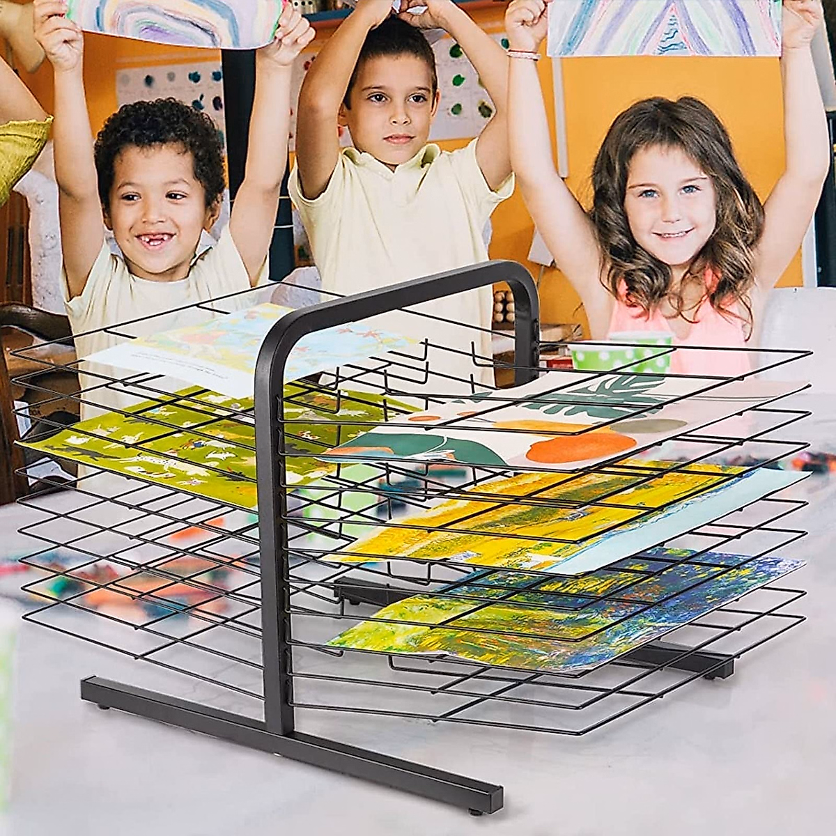 Drying Racks,Tabletop Art Drying Rack, Metal Steel Double Sided Wire Drying Rack Artwork Storage Display Rack for Classrooming Crafts, 20 Shelves, 25.6 X 17.7 X 16.5 Inches