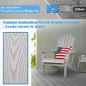 hOmeHua Folding Adirondack Chair Weather Resistant, Hard Plastic Imitation Wood Stripes Adirondack Chair, Easy to Fold Move & Maintain, Outdoor Chair for Patio, Backyard Deck, Fire Pit - Gray