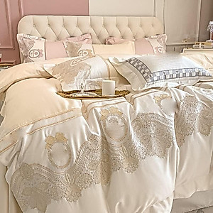 UpcoT Household Double Strand Long Staple Cotton Embroidered Four-Piece Set Cotton Sateen Bedding Quilt Set Sheet (Color : D, Size : 200 * 230cm)