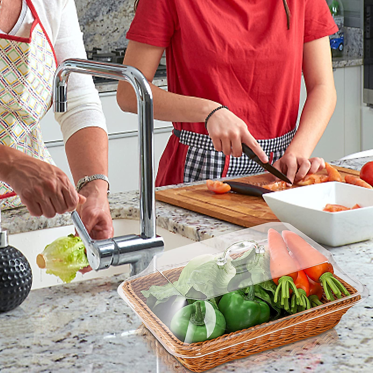 DEAYOU Bread Basket with Lid, Tabletop Food Serving Basket, Fruit Basket for Vegetable, Restaurant, Display, Kitchen, Party, Rectangle