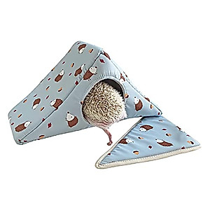 Ymid Select Hedgehog Fleece Corner Hideout Cave Collapsible Pet Play Toy Tunnel Tube Warm House Hidey Hut for Sugar Glider Ferret Hamster Small Animal Beds (Blue/Blue)