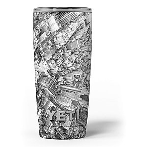 Design Skinz Aerial Cityscape Black and White - Skin Decal Vinyl Wrap Kit Compatible with The Yeti Rambler Cooler Tumbler Cups