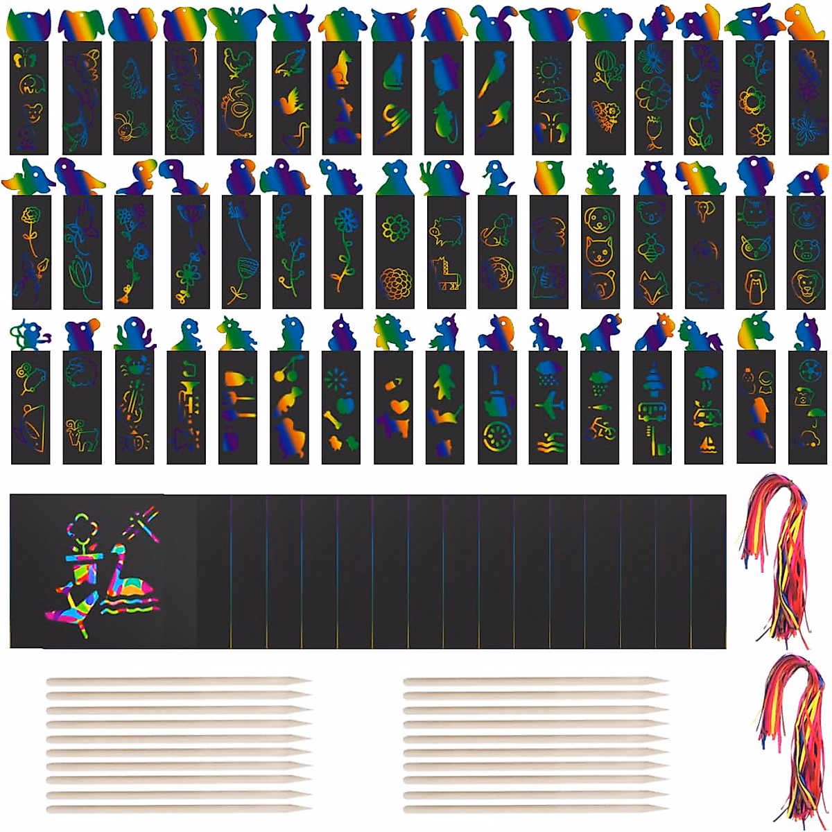 lyfLux 146 PCS Animal Scratch Bookmarks Art, Rainbow Magic Scratch Paper Art Kit for Birthday Parties, Game Activities, DIY Crafts, Decorations