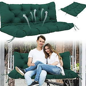 HZMGPCM Swing Cushions 3 Seater Replacement Porch Swing Cushions Outdoor 60 inch Patio Swing Cushions Waterproof Thicken 5" Dark Green Bench Cushion with Backrest & Ties for Garden Outdoor Furniture