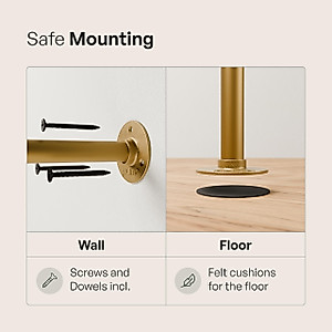 pamo Industrial Pipe Clothing Rack Gold - 660 lbs Capacity - Wall Mounted Clothes Rack and Walk In Closet for Wardrobe