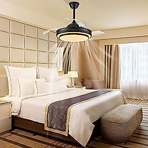 LEDIARY 42 Inch Retractable Ceiling Fans with Lights and Remote, Bladeless Ceiling Fans with LED Lighting, Smart Modern Ceiling Fan, Stepless Color Changeable, Dimmable, Timer Setting - Black