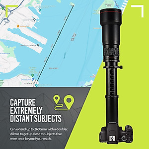 High-Power 650mm-2600mm f/8 Manual Telephoto Lens for Canon Digital EOS Rebel EOS-M, EOS M2, EOS M5, EOS M6, EOS M6 Mark II, EOS M10, EOS M50, EOS M50 II, EOS M100, EOS M200 Cameras