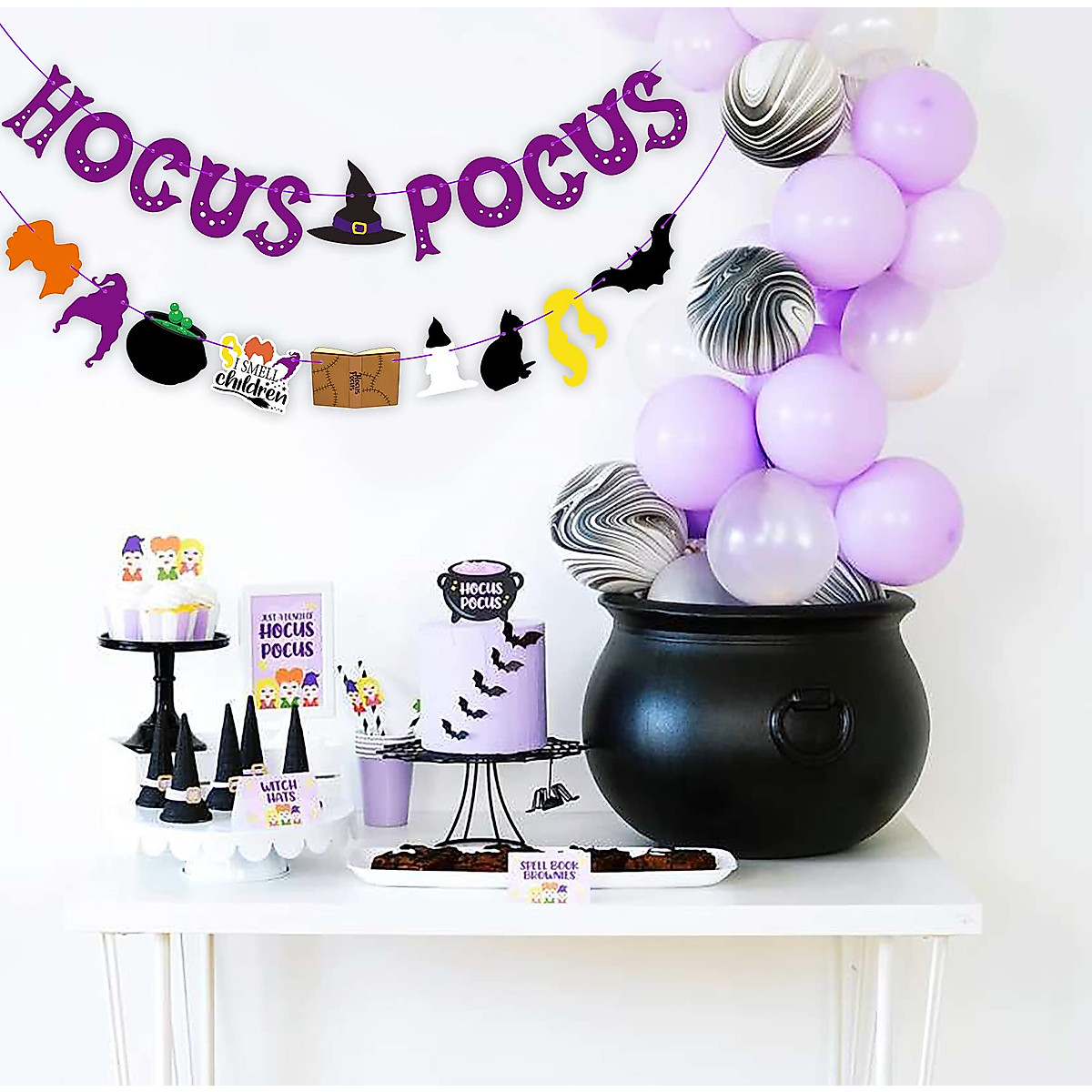 Joy Bang Halloween Hocus Pocus Decoration, Hocus Pocus Theme Banner Spell Book Cat Witch Hats, Witches Stisters Banner Wall Decor for Home Classroom Office, Party Supplies for Kids Adults