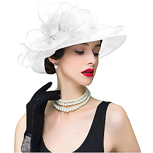 ORIDOOR Women's Organza Cloche Bowler Hat Derby Fascinator for Tea Party Bridal Wedding Hat 011C1-White