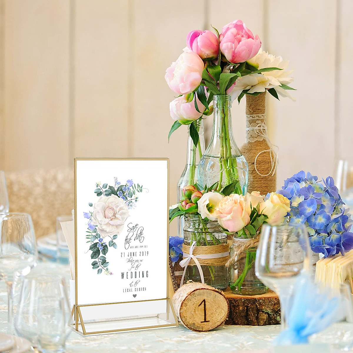 Maitys 26 Pieces Acrylic Gold Frames Sign Holde, Double Sided Gold Picture Frame with Vertical Stand for Wedding Table Number Holder, Menu Holder, Photos and Art Display