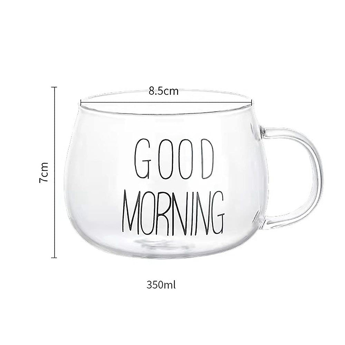 CHDHALTD 350ml Glass Mugs With Handle,Good Morning Cup,Coffee Mug,For Coffee, Tea, Soup,Juice,Milk,Clear Drinking Cup