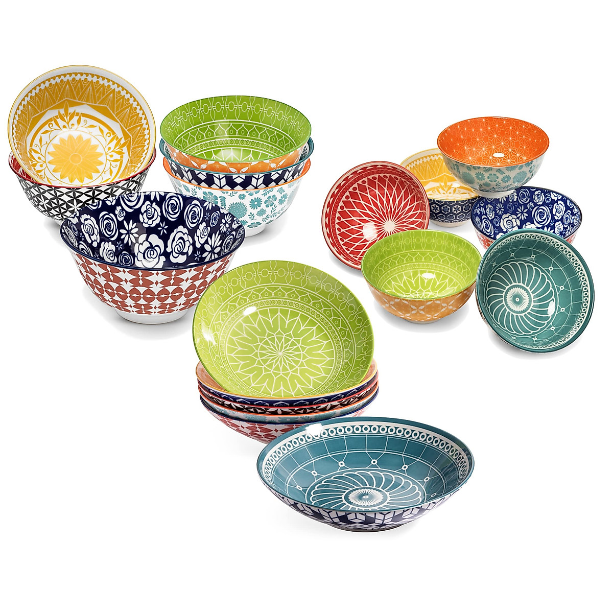 Annovero Cereal Bowls, Dessert Bowls, Pasta Bowls. Cute and Colorful Porcelain Dishes for Kitchen, Microwave and Oven Safe. Bundle
