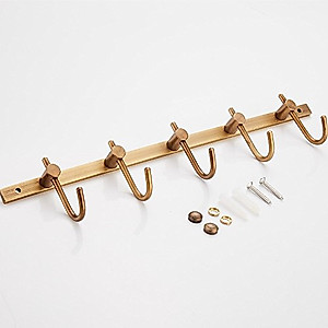 YUTU Bronze 5 Hooks Brass Towel Racks Brushed Antique Coat Hat Hooks Wall Mounted Bathroom
