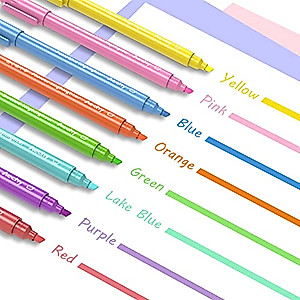 AECHY Curve Highlighter Pen Set, Dual Tip Marker Pens with 6 Different Curve Shapes & 8 Colors Mark Lines, Aesthetic Curve Marker Highlighter with Chisel Tip for Journal Planner School Supplies