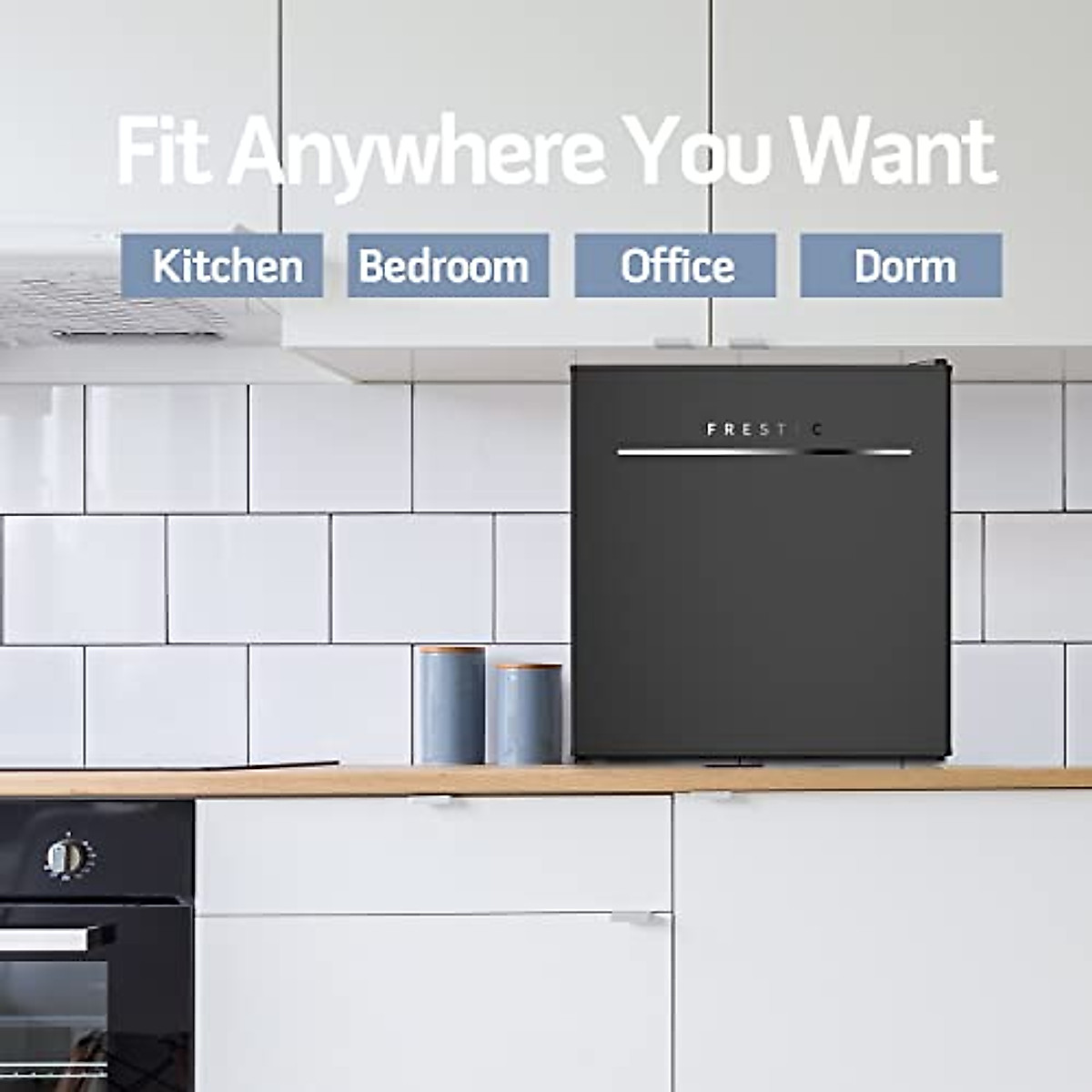 Frestec 1.7 Cu.Ft Mini Fridge for Bedroom, Mini Refrigerator with freezer, Dorm Fridge with Freezer, Reversible Door Perfect for Room and Office, Adjustable Temperature (no Handle, Black)