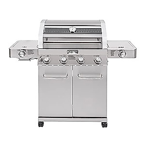 Monument Grills Larger 4-Burner Propane Gas Grills Stainless Steel Cabinet Style with Clear View Lid, LED Controls, Built in Thermometer, and Side & Side Sear Burners