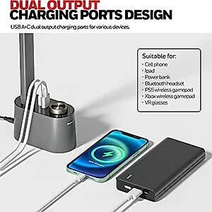 Honeywell HWT-H01 LED Desk Lamp Stepless Dimmable Table Lamp with USB A+C Dual Charging Port Eye-Caring Foldable Desk Light with 3 Color Modes for Home Office Bedroom Reading Study Sunturalux (Gray)