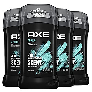AXE Apollo Deodorant Stick 4 Count For Long Lasting Odor Protection, Sage And Cedarwood Men's Deo, Aluminum Free 3oz