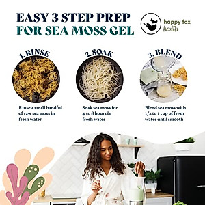 HAPPY FOX Sea Moss Raw Organic for Organic Seamoss Gel Makes 75oz of Dr Sebi Sea Moss Gel - Certified Non-GMO, Wildcrafted Organic Raw Sea Moss - 75 Days Supply of Seamoss Gel - 100 Gram Bag