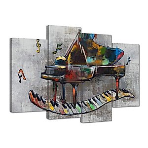 Zlove 4 Panel Vintage Piano Music Canvas Wall Art Abstract Colorful Piano Music Notes Instrument Contemporary Artwork For Bedroom Musical Room Classroom Decoration Ready to Hang