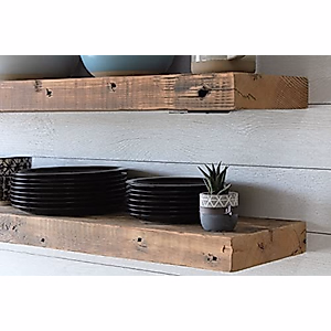 Urban Legacy Deep Floating Shelves | Reclaimed Barn Joist Deep Floating Shelves with Low Profile Brackets | High Weight Capacity (48" x 11" x 2.5", Natural)