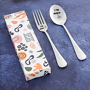 49 Plus Stainless Steel Spoon&Fork for Men Women, Funny Turning 50Years Old day Spoon&Fork Idea for Wife Friends Sister Coworker