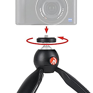 Manfrotto MTPIXIMII-B, PIXI Mini Tripod with Handgrip for Compact System Cameras, Made in Italy, for DSLR, Mirrorless, Video, Compact Size, Technopolymer and Aluminium, Black