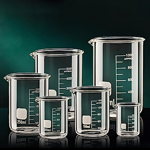 KNMNIU 50ml Low Form Glass Beaker, 3.3 Borosilicate Glass Graduated Printed Scale Measuring Cups with Spout for Kitchen Lab Liquids,4 PACK